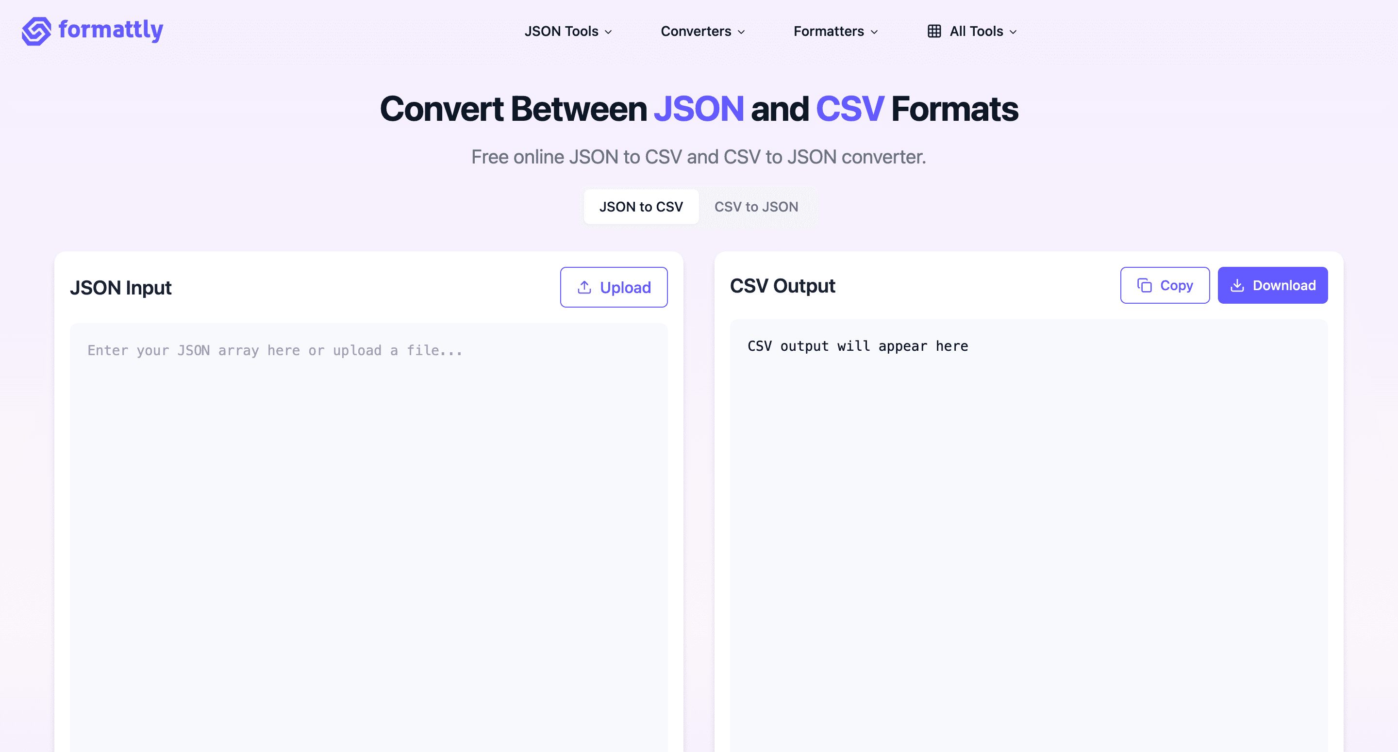 JSON to CSV Converter | CSV to JSON Converter - Formattly